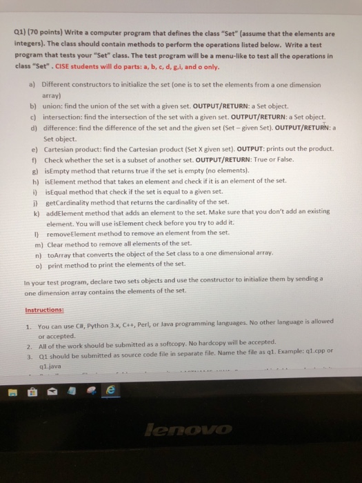 Solved Q1) (70 points) Write a computer program that defines | Chegg.com