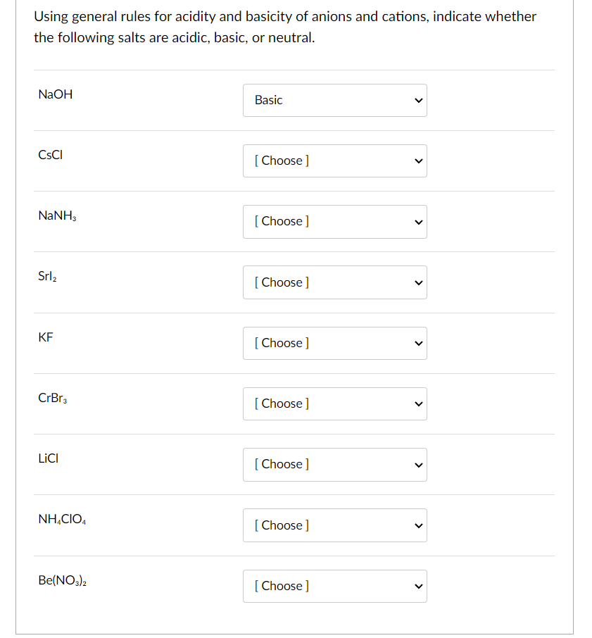 Solved Using general rules for acidity and basicity of | Chegg.com