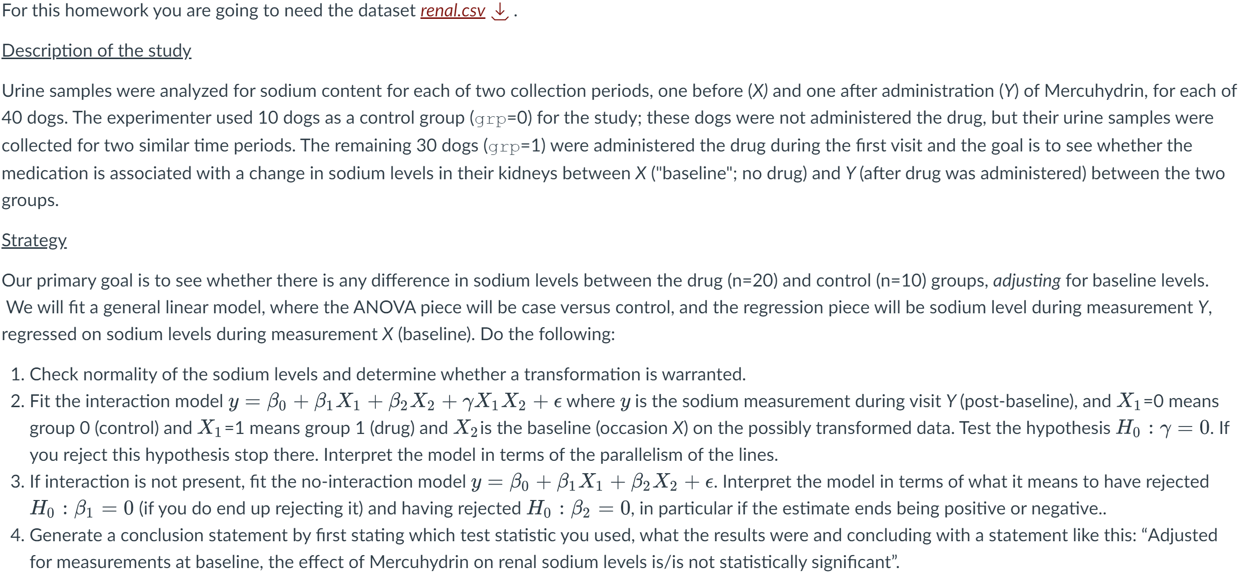 Solved For this homework you are going to need the dataset | Chegg.com