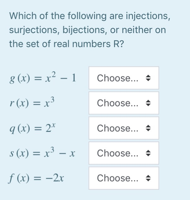 Solved Which of the following are injections, surjections, | Chegg.com