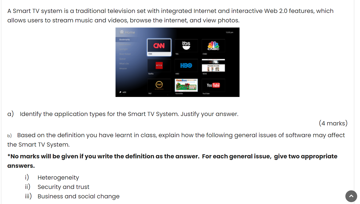 Solved A Smart TV system is a traditional television set | Chegg.com