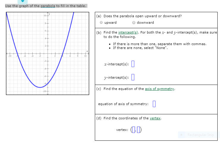 Solved Use the graph of the parabola to fill in the table. | Chegg.com