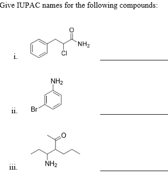 Solved Give IUPAC names for the following compounds NH2 Cl | Chegg.com