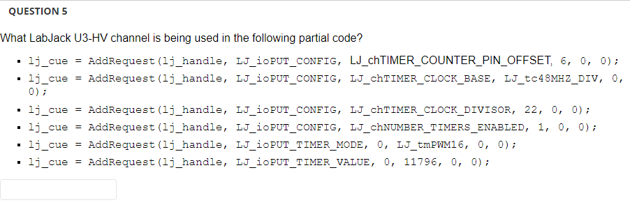 Solved QUESTION 5 = What LabJack U3-HV channel is being used | Chegg.com
