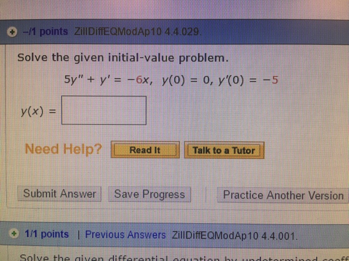 Solved Solve the given initial-value problem 5y'' + y' = | Chegg.com
