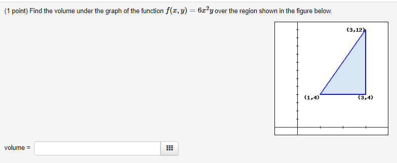 Solved (1 point) Find the volume under the graph of the | Chegg.com