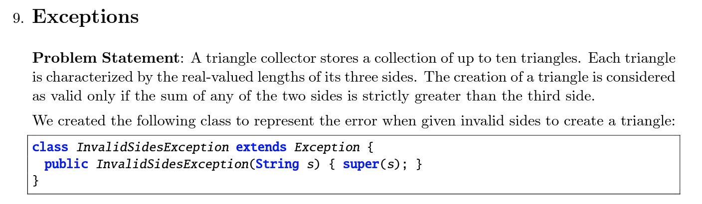 Solved Exceptions Problem Statement: A triangle collector | Chegg.com