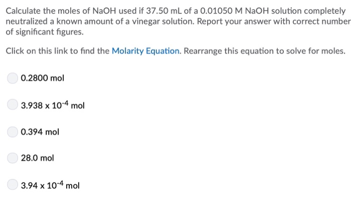 Solved Calculate the moles of NaOH used if 37.50 mL of a | Chegg.com
