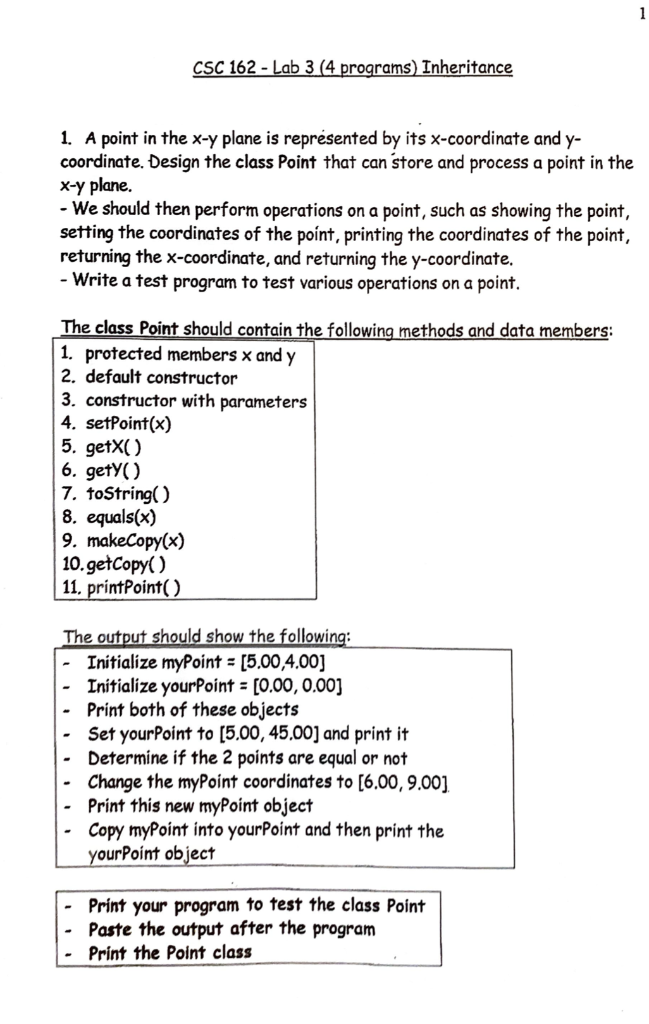 Solved 1 CSC 162 - Lab 3 (4 programs) Inheritance 1. A point | Chegg.com