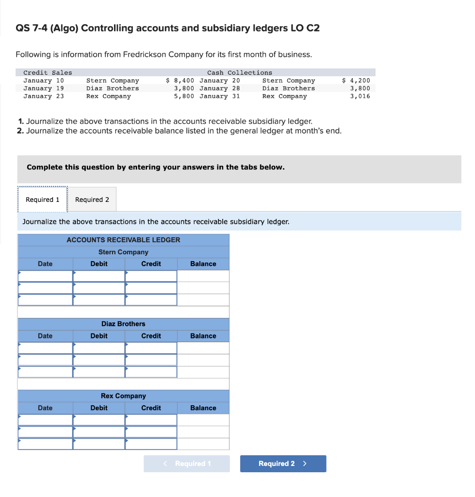 Solved QS 7-4 (Algo) Controlling accounts and subsidiary | Chegg.com