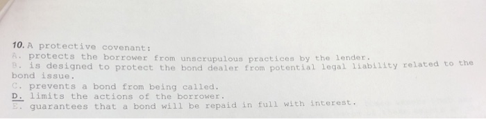 Solved 10. A protective covenant: A. protects the borrower | Chegg.com
