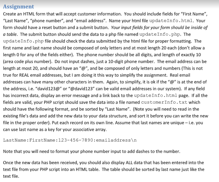 Solved Assignment Create an HTML form that will accept | Chegg.com