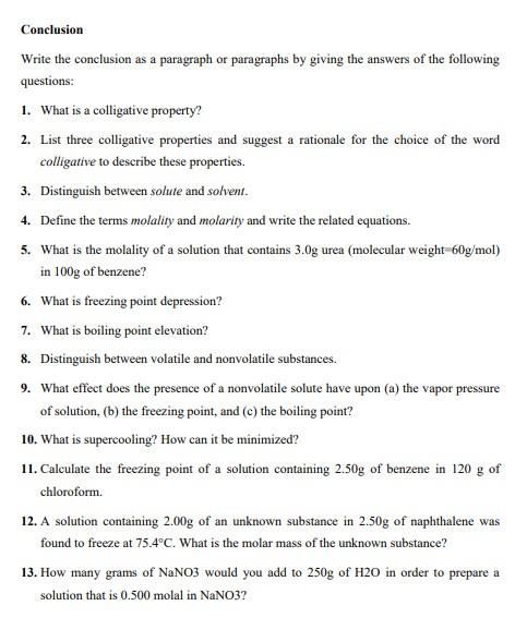 Solved 1. What is a colligative property? 2. List three | Chegg.com