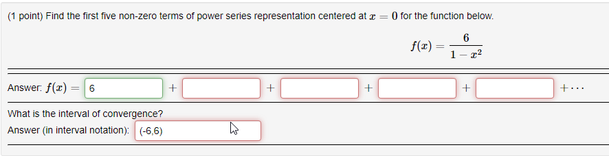 Solved (1 point) Find the first five non-zero terms of power | Chegg.com