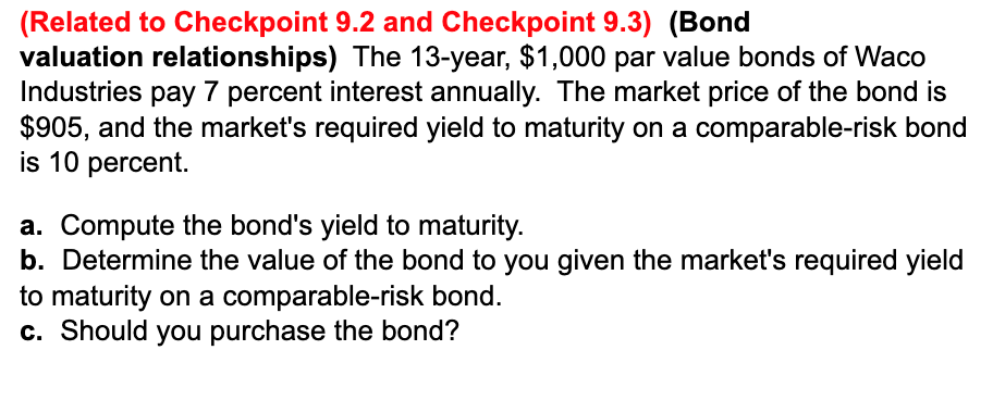 Solved (Related to Checkpoint 9.2 and Checkpoint 9.3) (Bond | Chegg.com