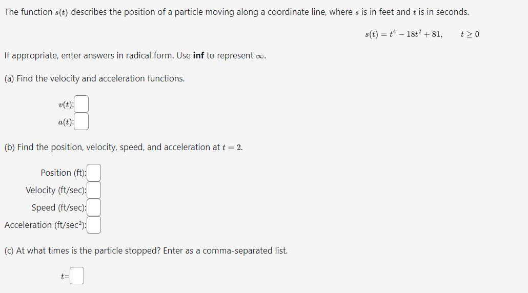 Solved The function s(t) describes the position of a | Chegg.com