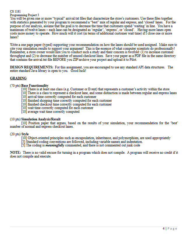 CS 1181 Programming Project 3 CS 1181 Project 3: Data | Chegg.com