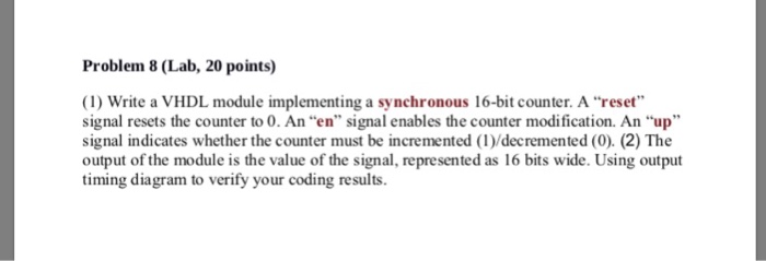 Solved Problem 8 Lab 20 Points 1 Write A Vhdl Module 