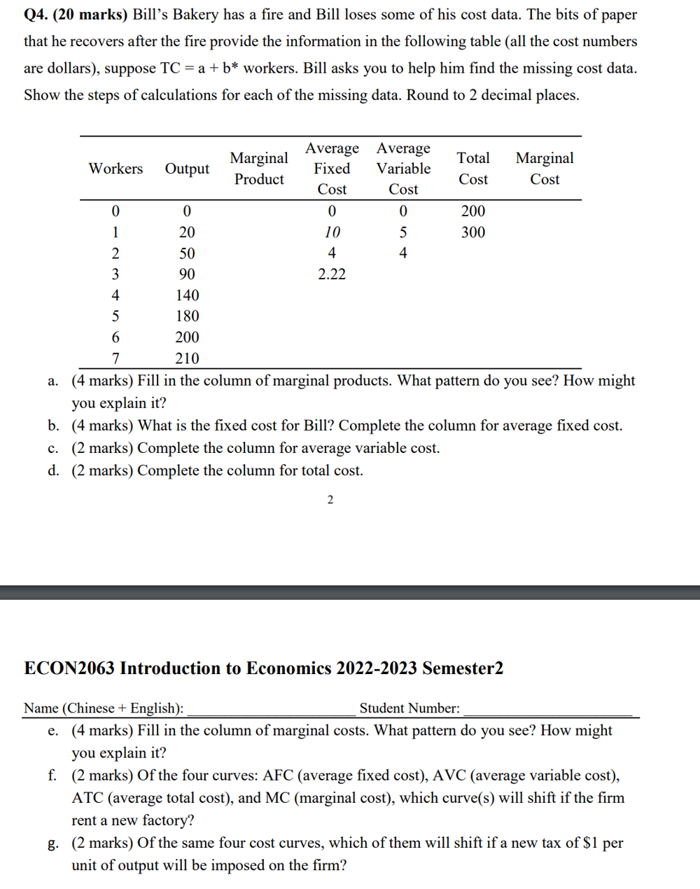 Solved Q4. (20 marks) Bill's Bakery has a fire and Bill | Chegg.com