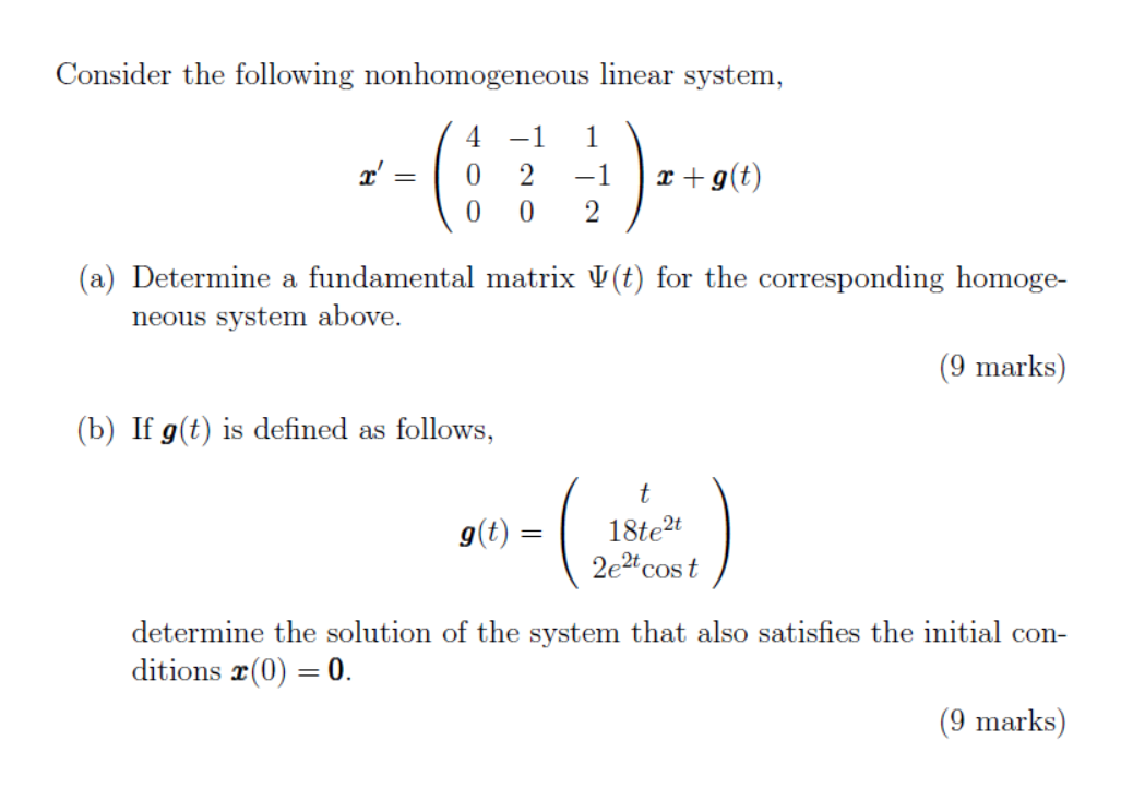 Solved Consider the following nonhomogeneous linear system, | Chegg.com
