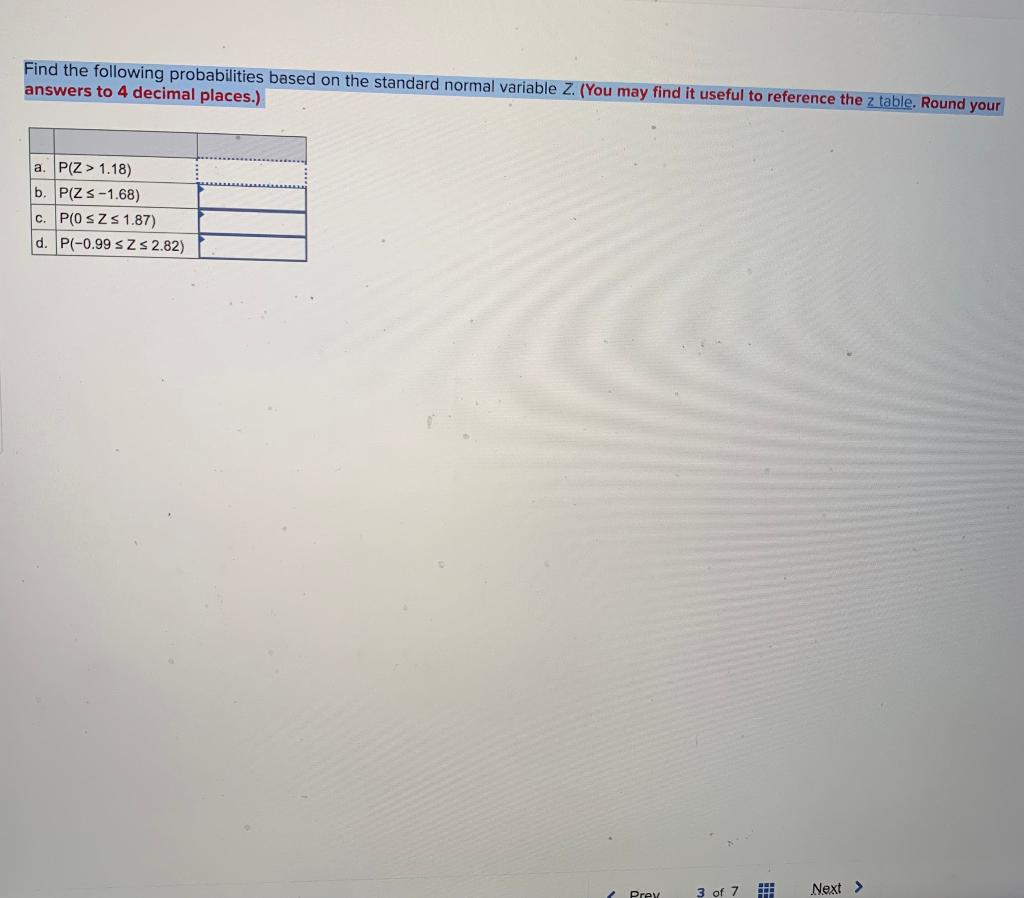 Solved Find the following probabilities based on the | Chegg.com