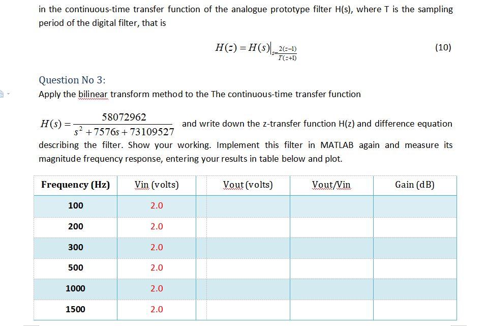 Solved in the continuous-time transfer function of the | Chegg.com