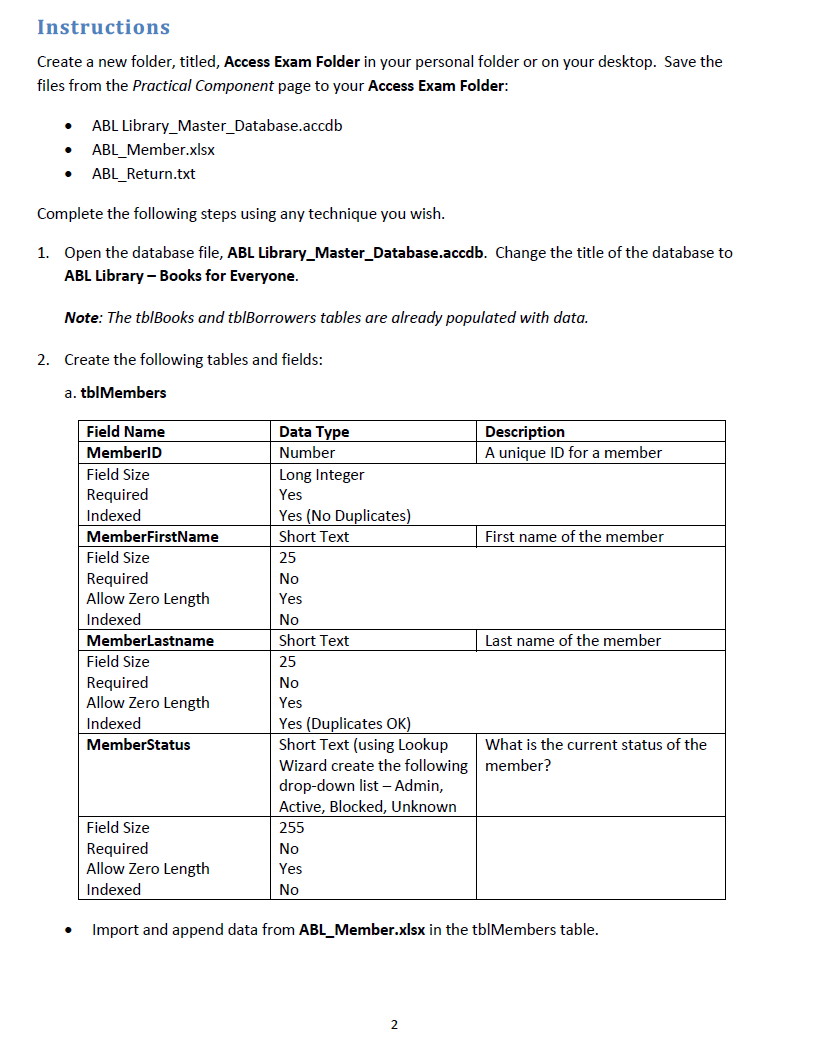 Solved Instructions Create a new folder, titled, Access Exam | Chegg.com