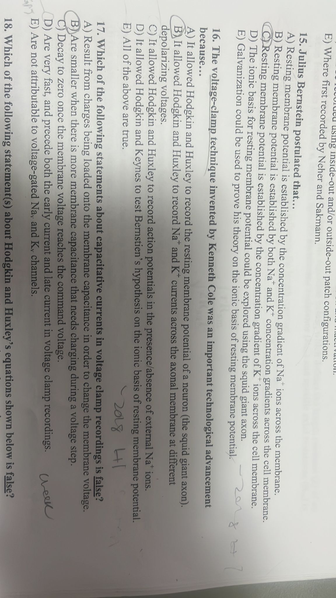 Solved E) Where first recorded by 15. Julius Bernstein | Chegg.com