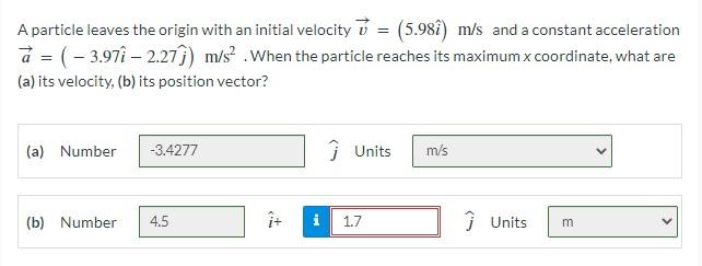 Solved A particle leaves the origin with an initial velocity | Chegg.com