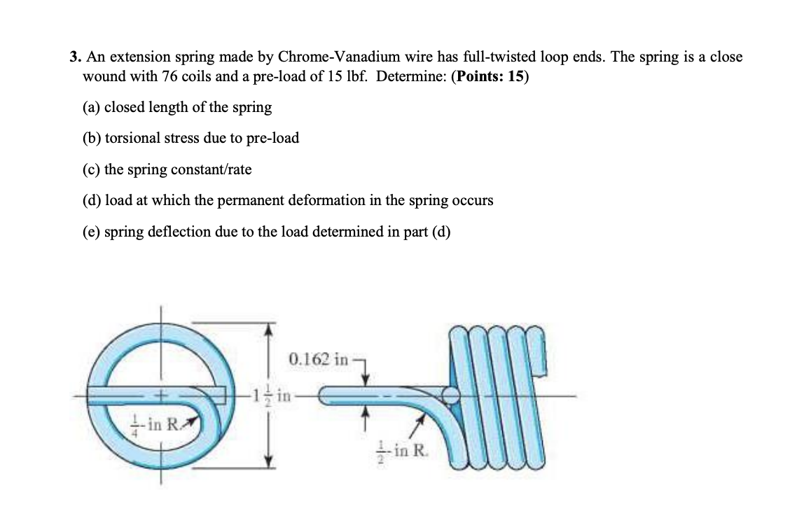 3. An extension spring made by Chrome-Vanadium wire | Chegg.com
