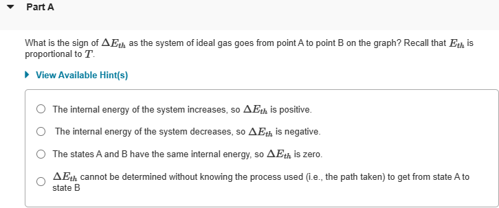 Solved Part A\\nWhat is the sign of \\\\Delta E_(th) as the | Chegg.com