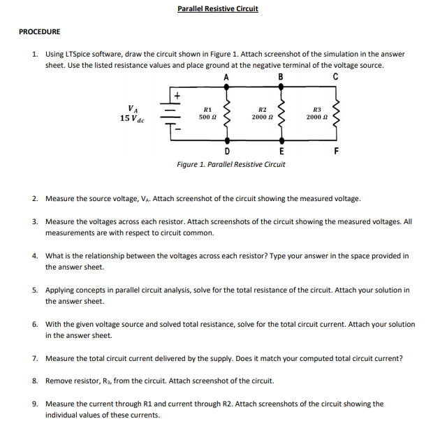Solved Parallel Resistive Circuit PROCEDURE 1. Using LTSpice | Chegg.com