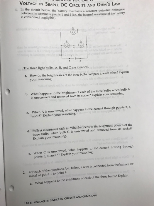 Solved VOLTAGE IN SIMPLE DC CIRCUITS AND OHM's LAw 1. In the | Chegg.com