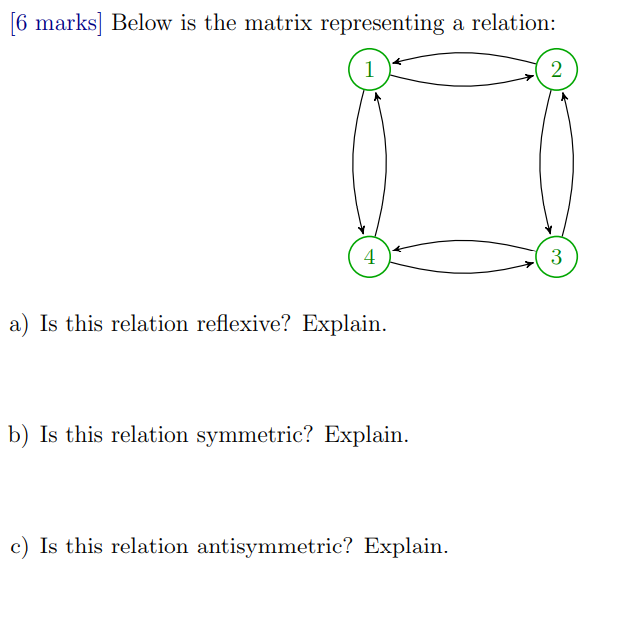 Solved [6 marks) Below is the matrix representing a | Chegg.com