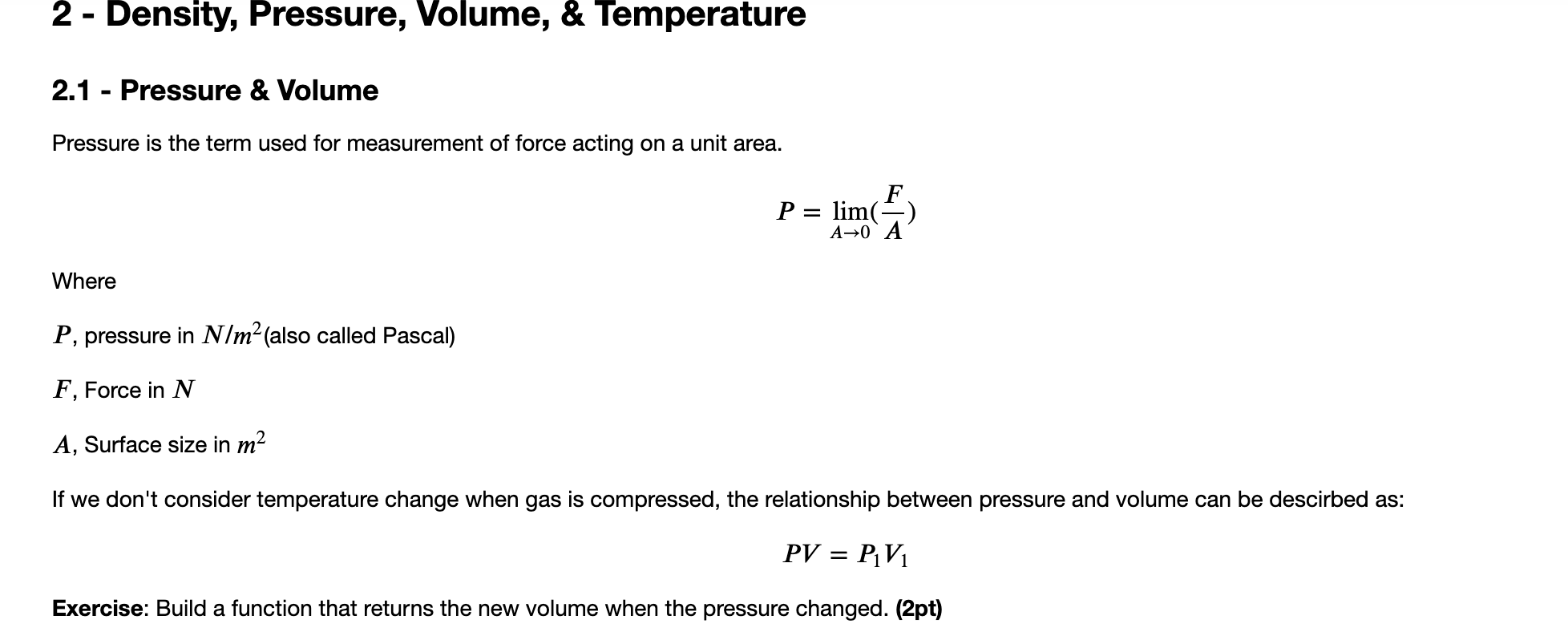 Solved 2 - Density, Pressure, Volume, \& Temperature 2.1 - | Chegg.com