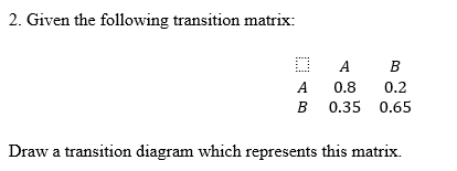 Solved 2. Given the following transition matrix: Draw a | Chegg.com