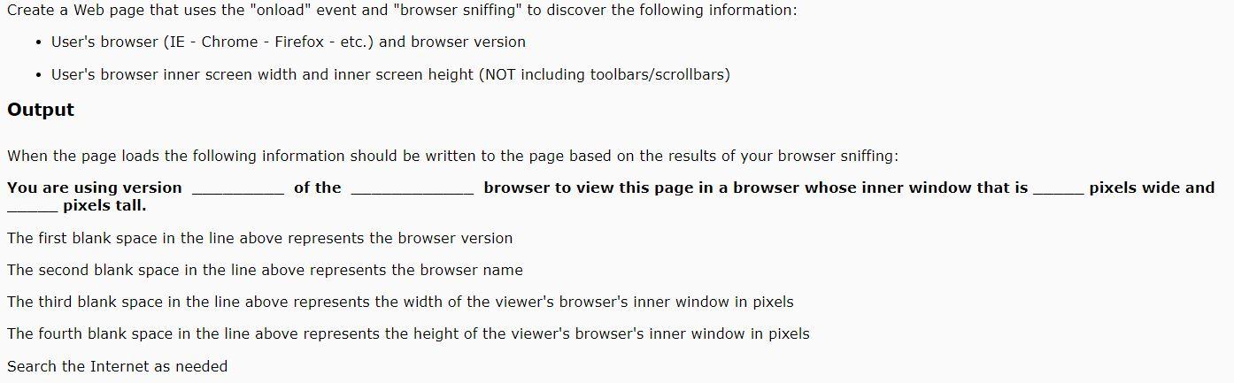 Solved Create a Web page that uses the "onload" event and | Chegg.com
