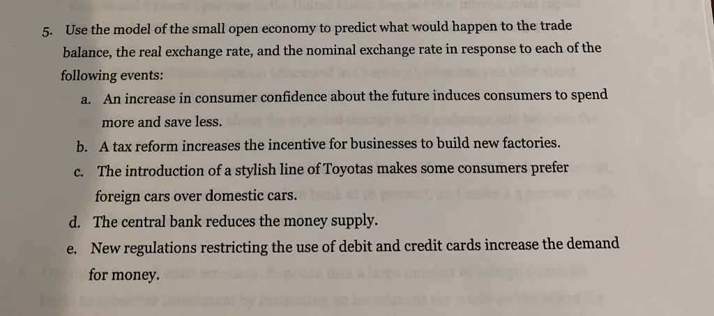 5. Use the model of the small open economy to predict | Chegg.com