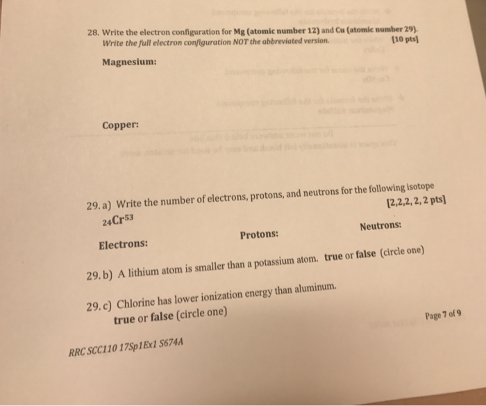 Solved Write The Electron Configuration For Mg Atomic