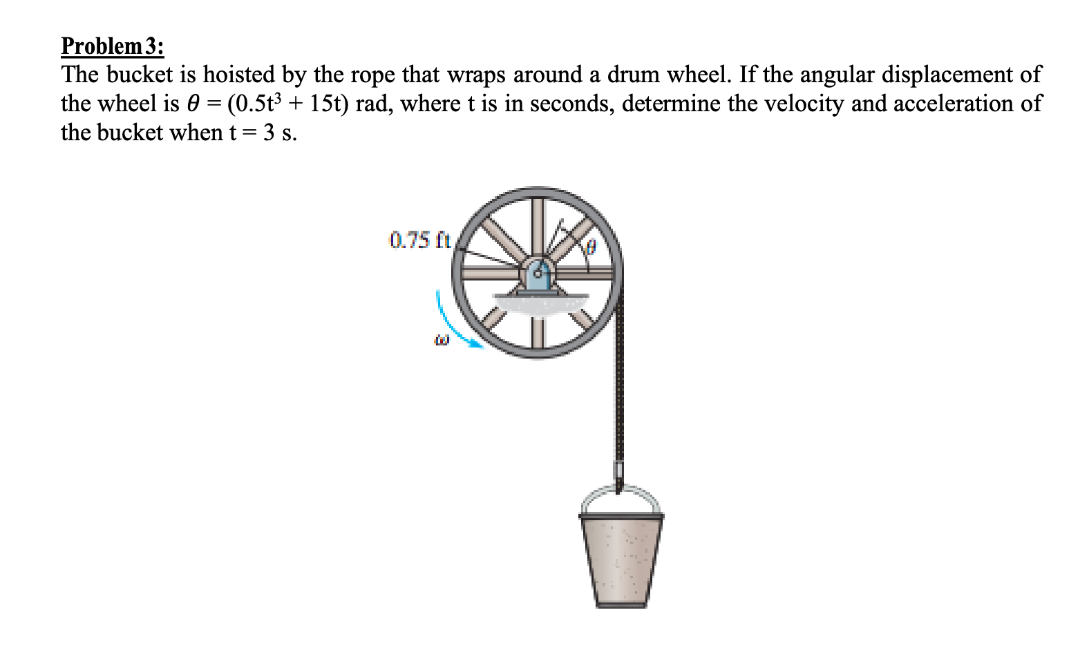 Solved Problem 3: The bucket is hoisted by the rope that | Chegg.com
