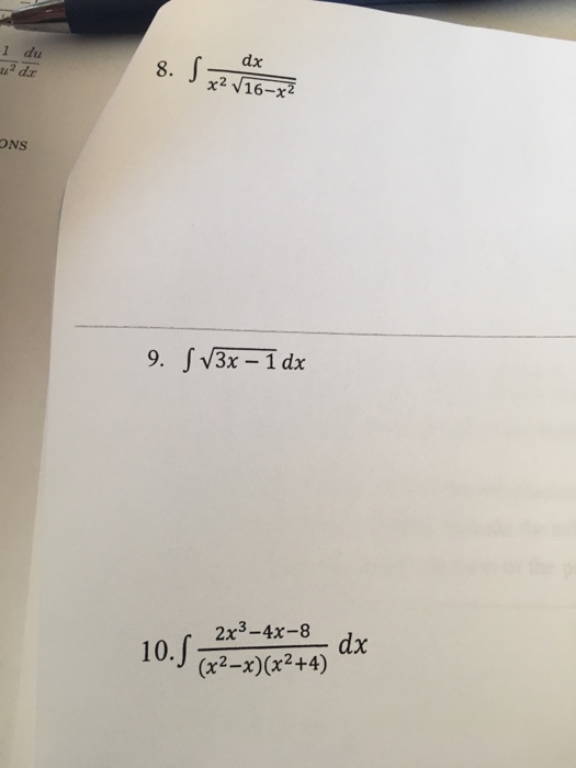 Solved integral dx/x^2 Squareroot 16 - x^2 integral | Chegg.com