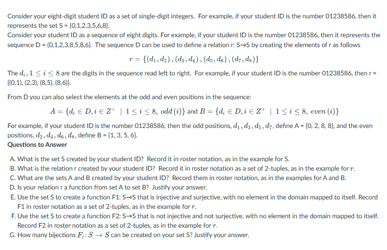 Solved Consider your eight-digit student ID as a set of | Chegg.com