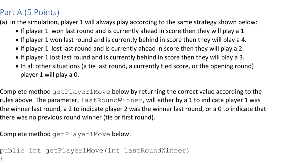 Solved Part A (5 Points) (a) In the simulation, player 1 | Chegg.com