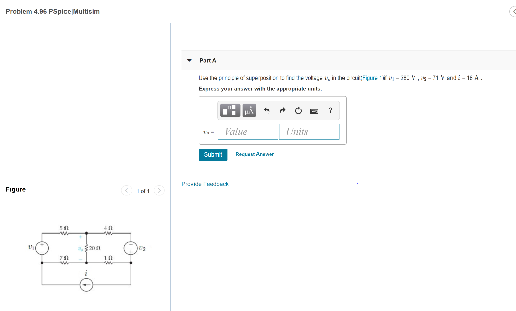Solved Problem 4.96 PSpice Multisim - Part A 280 V, 71 V and | Chegg.com