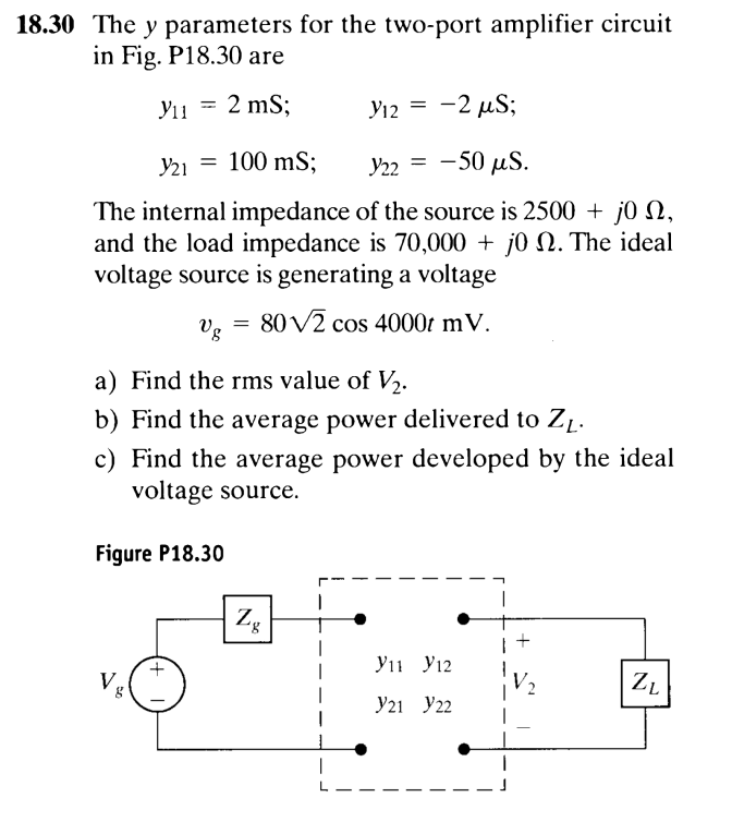 Solved 18.30 The y parameters for the two-port amplifier | Chegg.com