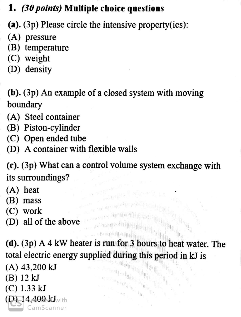 Solved 1. (30 points) Multiple choice questions (a). (3p) | Chegg.com