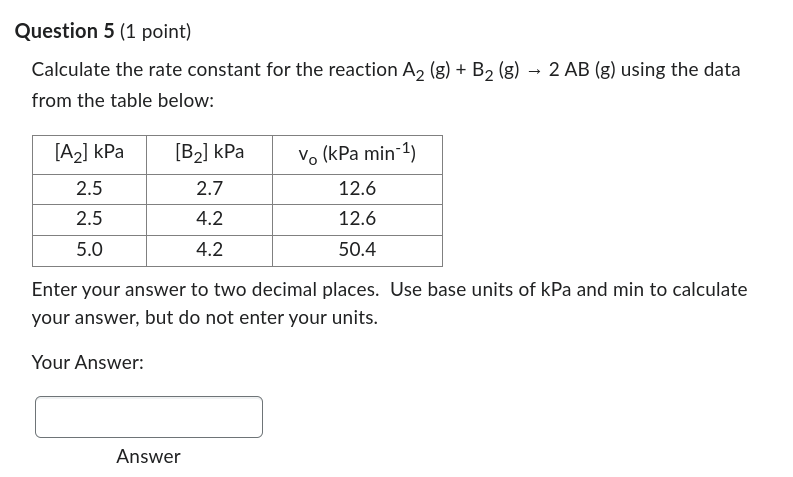 Calculate the rate constant for the reaction A2( | Chegg.com