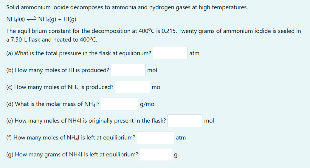 Solved Solid ammonium iodide decomposes to ammonia and | Chegg.com