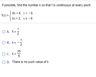 Solved If possible, find the number k so that fis continuous | Chegg.com