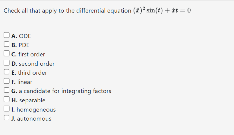 Solved Check all that apply to the differential equation | Chegg.com